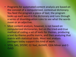Qualitative Data Analysis I: Text Analysis | PPT