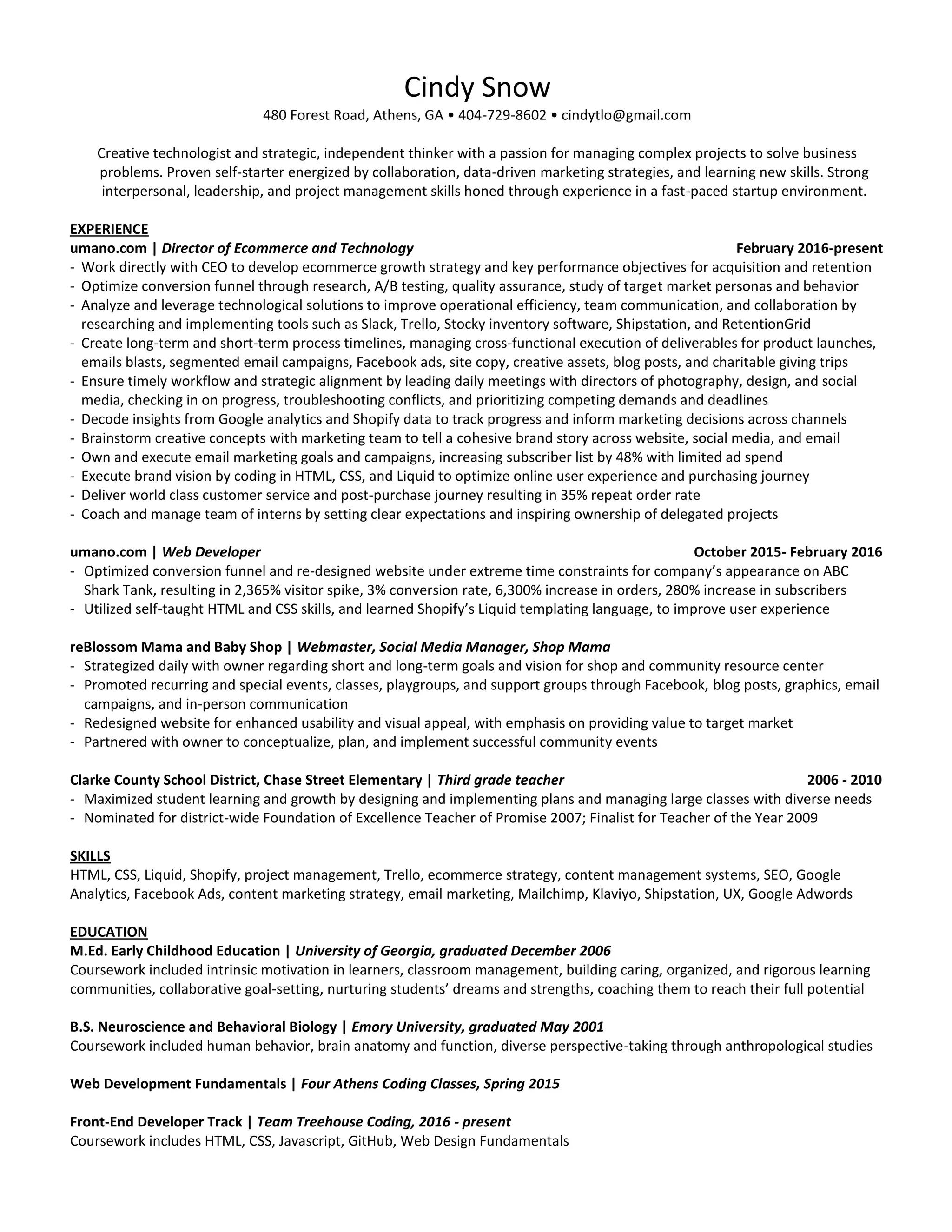 Cindy Snow resume | PDF