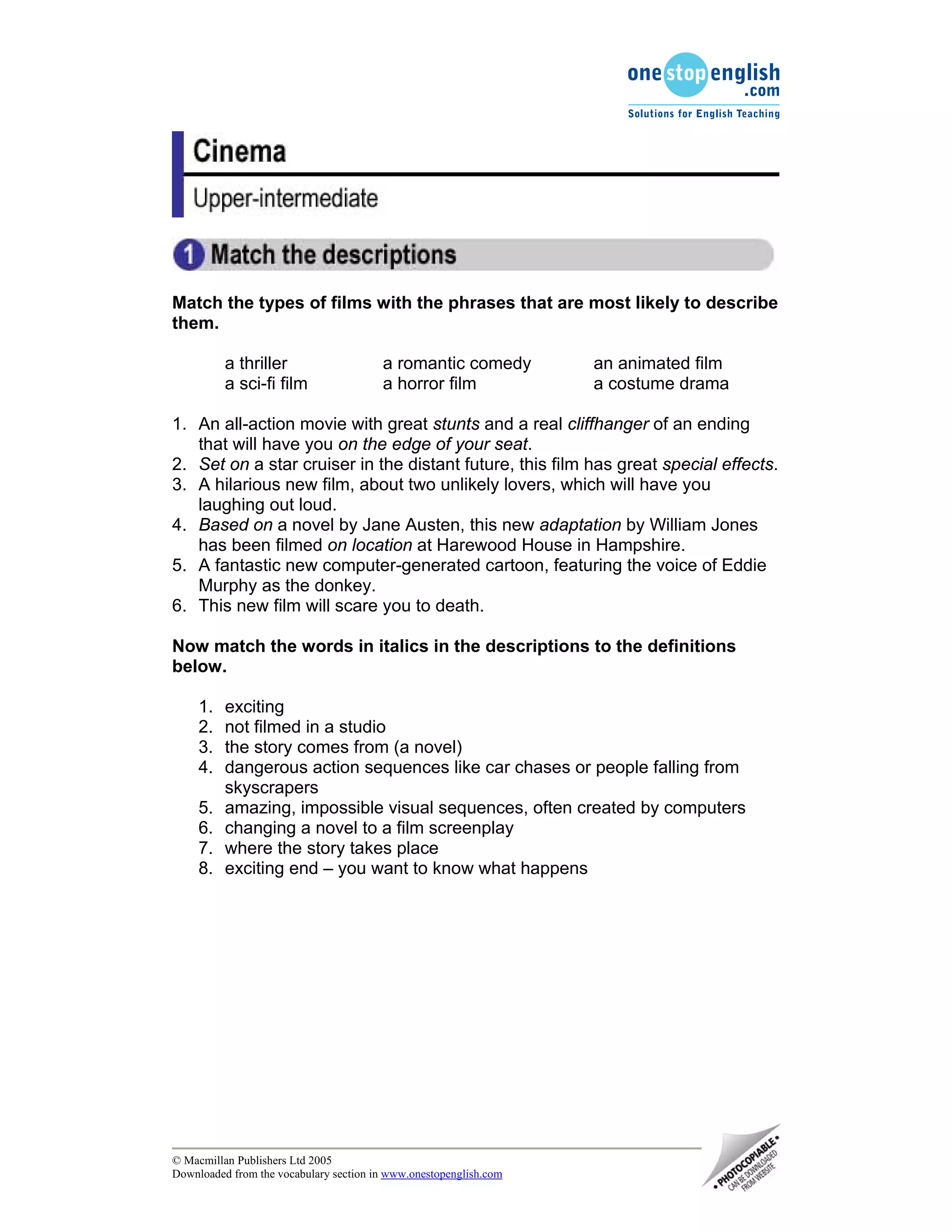 Cinema and films vocab. | PDF