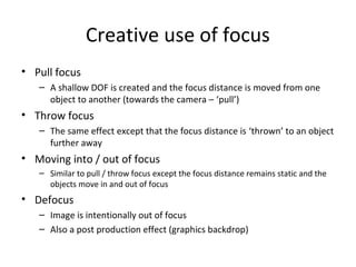 Cinematography 1 (camera operation) | PPT | Photography | Arts and Crafts