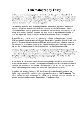 Cinematography Essay. How to Become a Cinematographer What is business plan ... | PDF