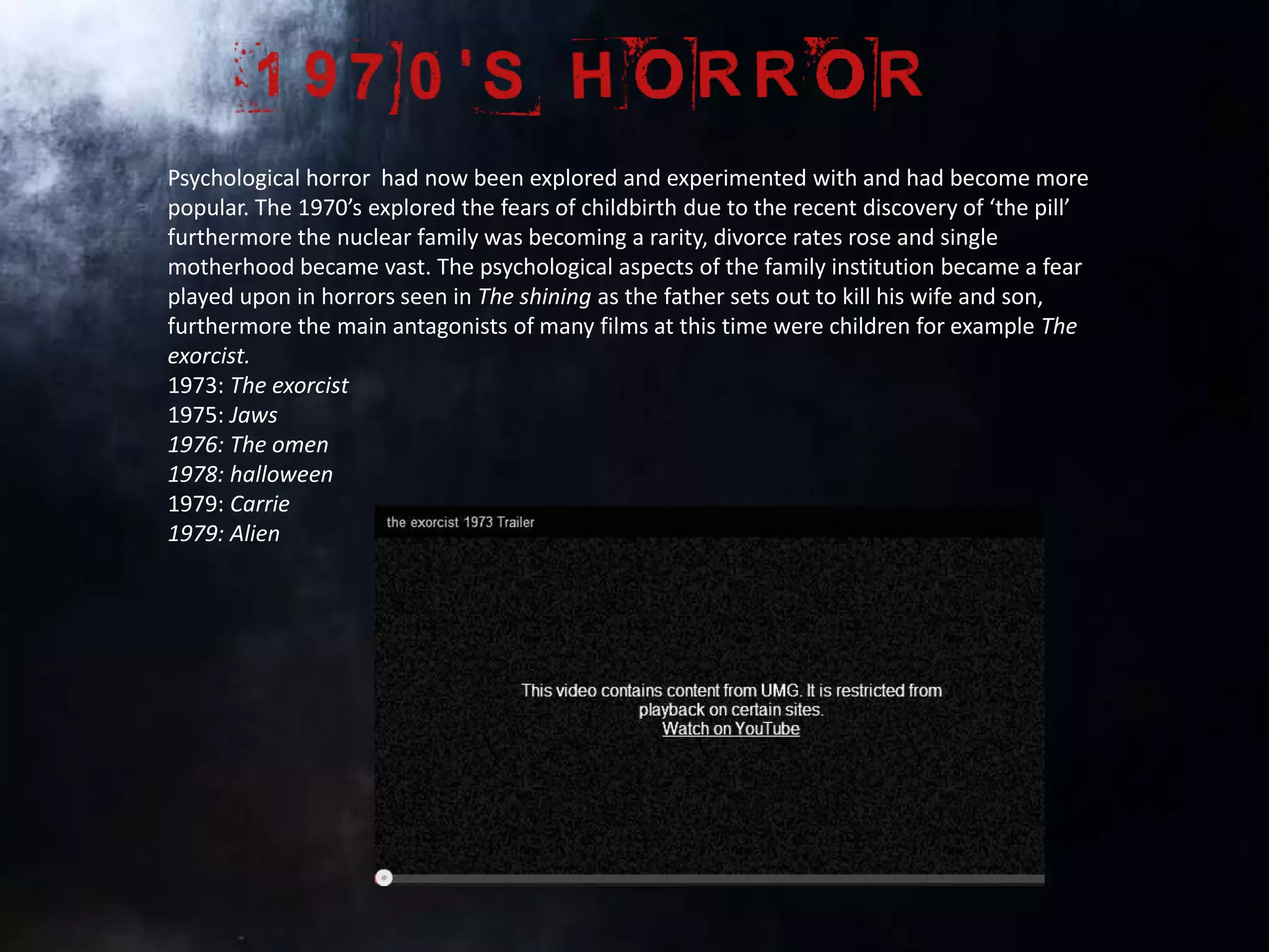 Cinematography of psychological horror’s over the years bdfh | PPTX