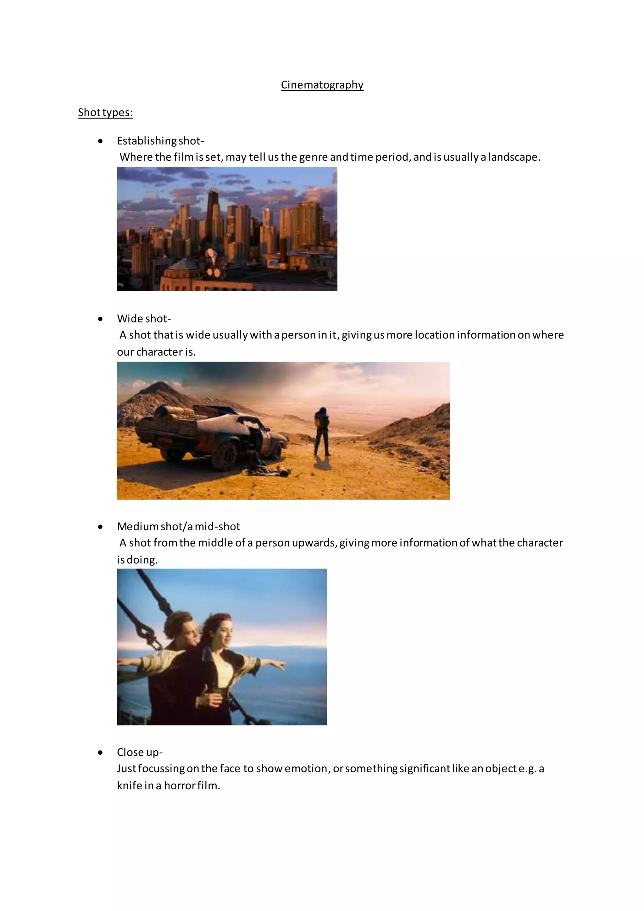 Cinematography shot list | DOCX | Photography | Arts and Crafts