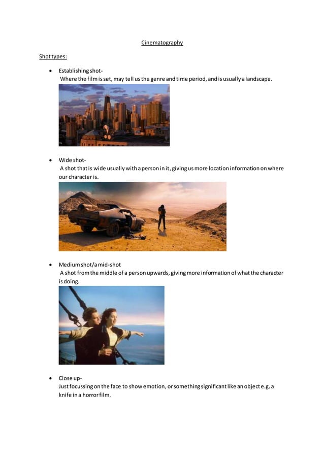 Cinematography shot list | DOCX | Photography | Arts and Crafts