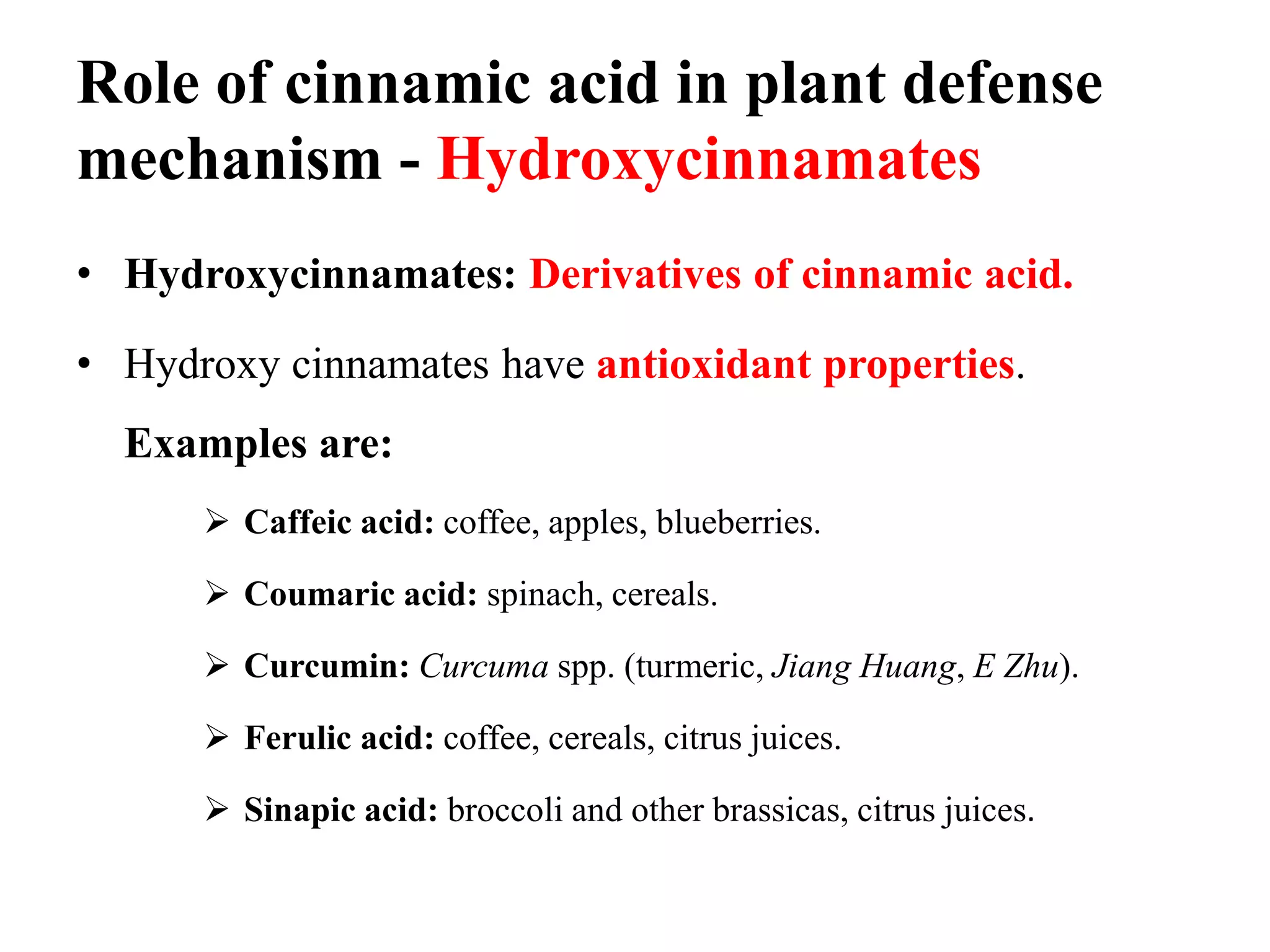 Cinnamic acid, salicylates - mode of action in plant defense mechanism ...
