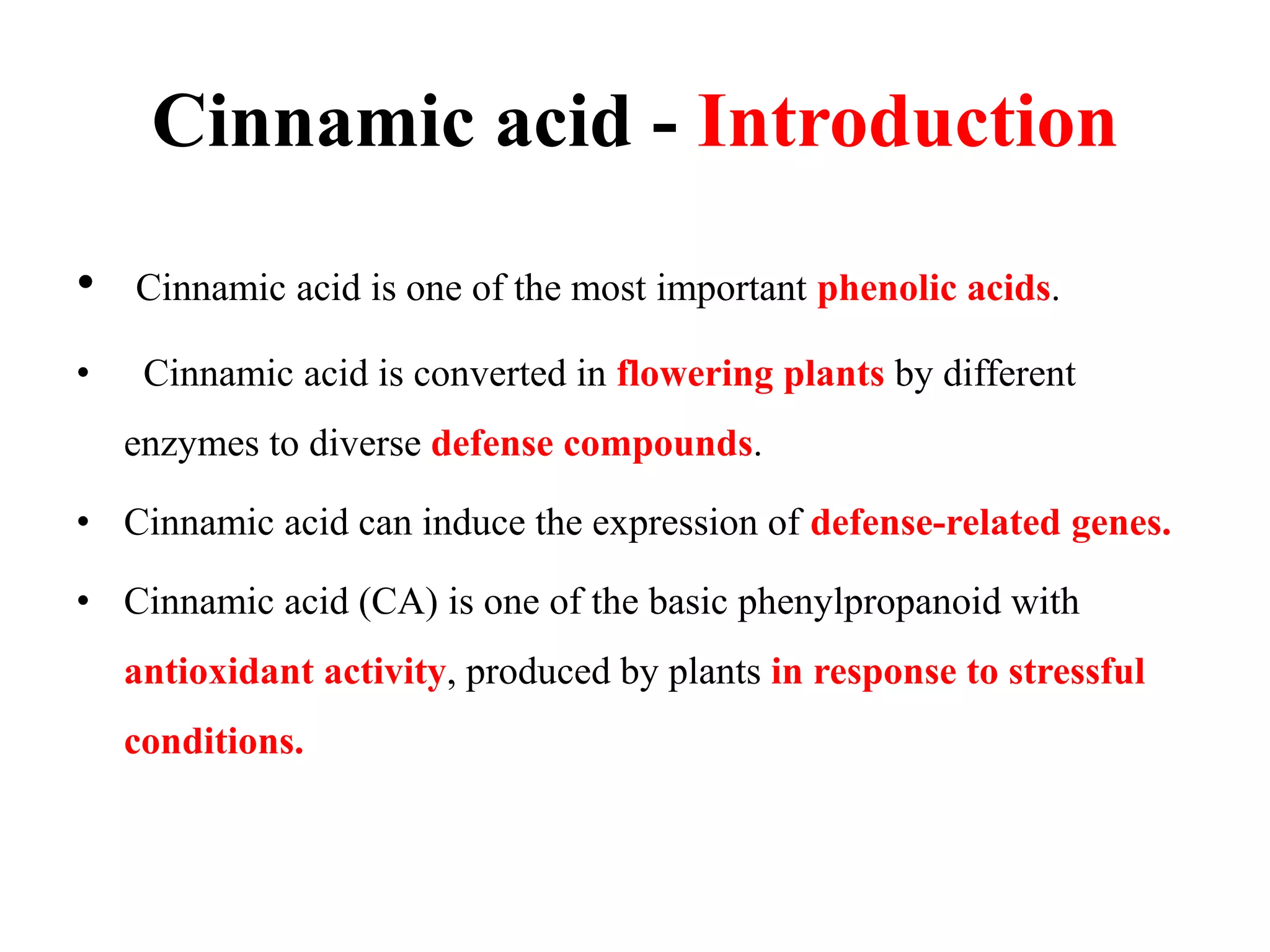 Cinnamic acid, salicylates - mode of action in plant defense mechanism ...