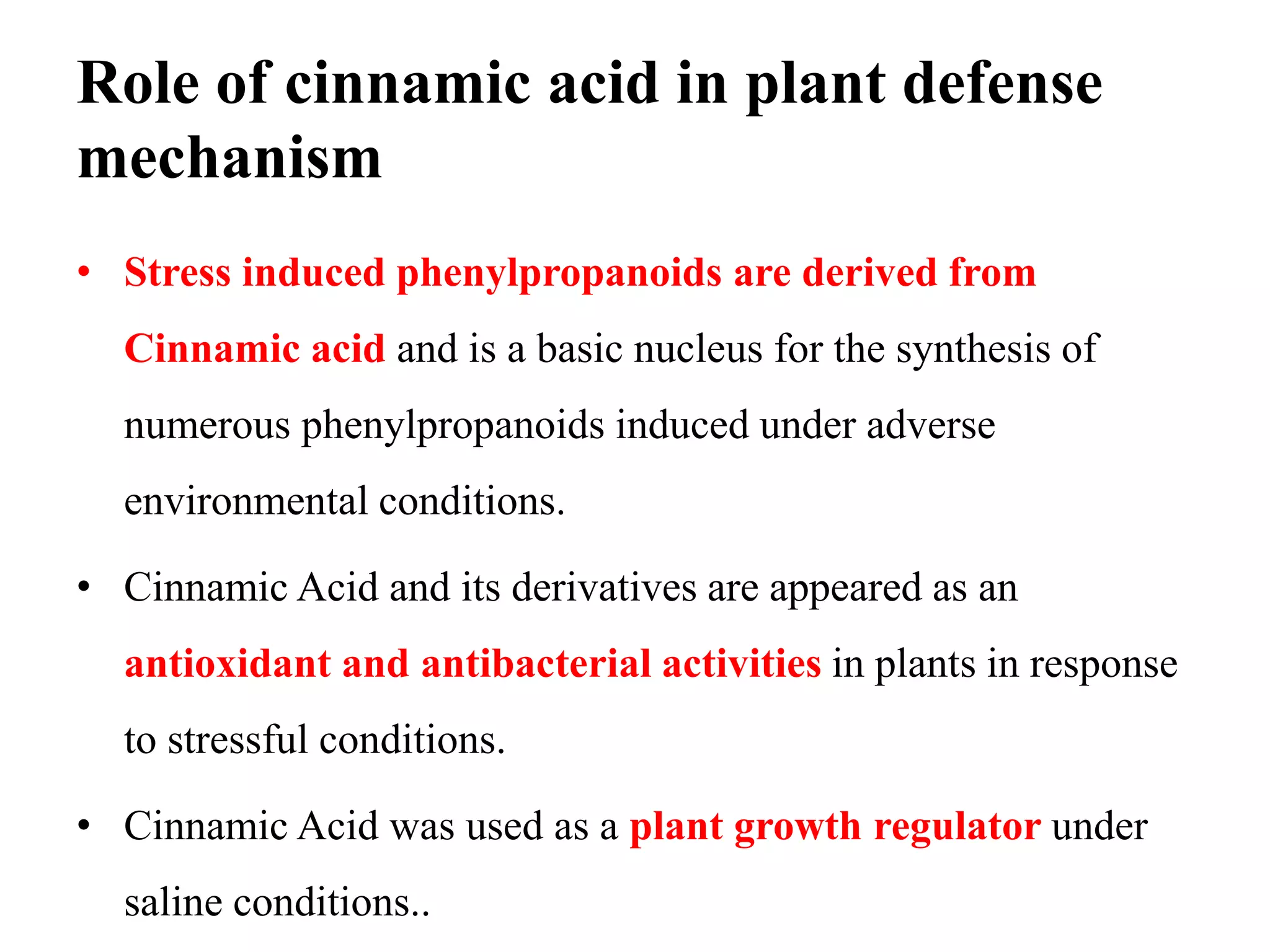 Cinnamic acid, salicylates - mode of action in plant defense mechanism ...