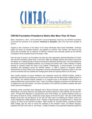 CINTAS Foundation President to Retire after More Than 35 Years | PDF