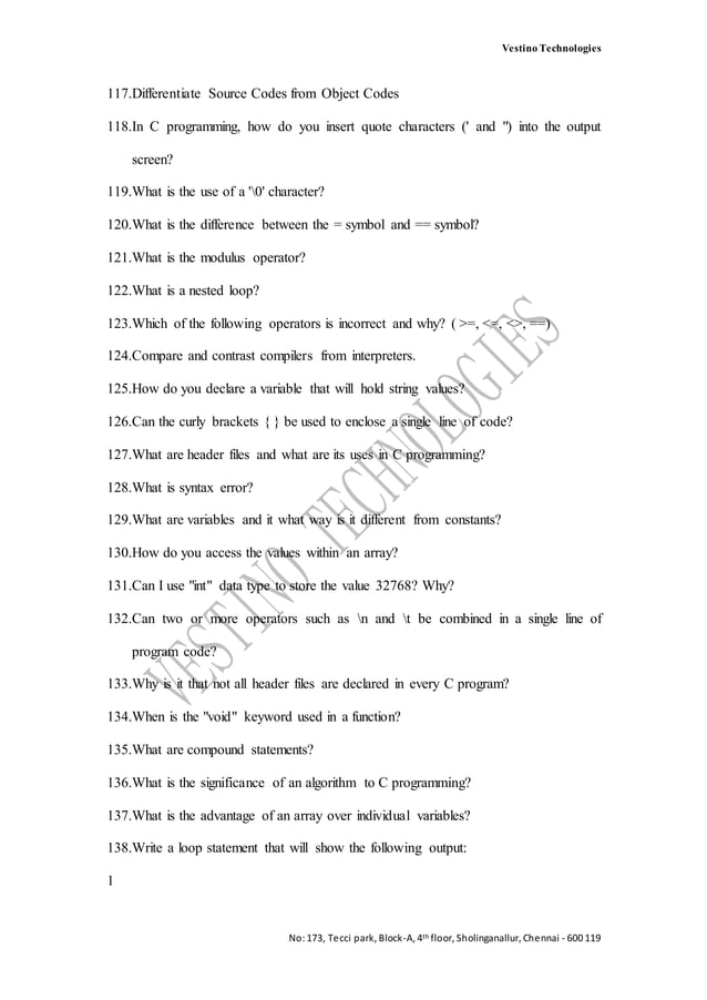 C interview questions for fresher | PDF