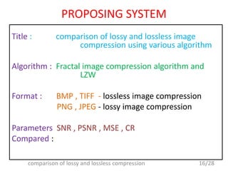 comparision of lossy and lossless image compression using various algorithm | PPT