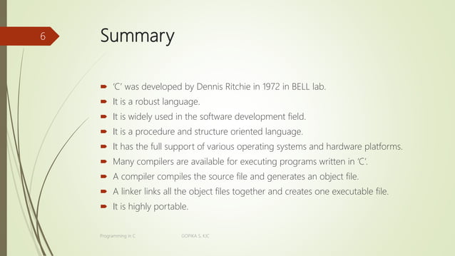C Programming Language Introduction Ppt