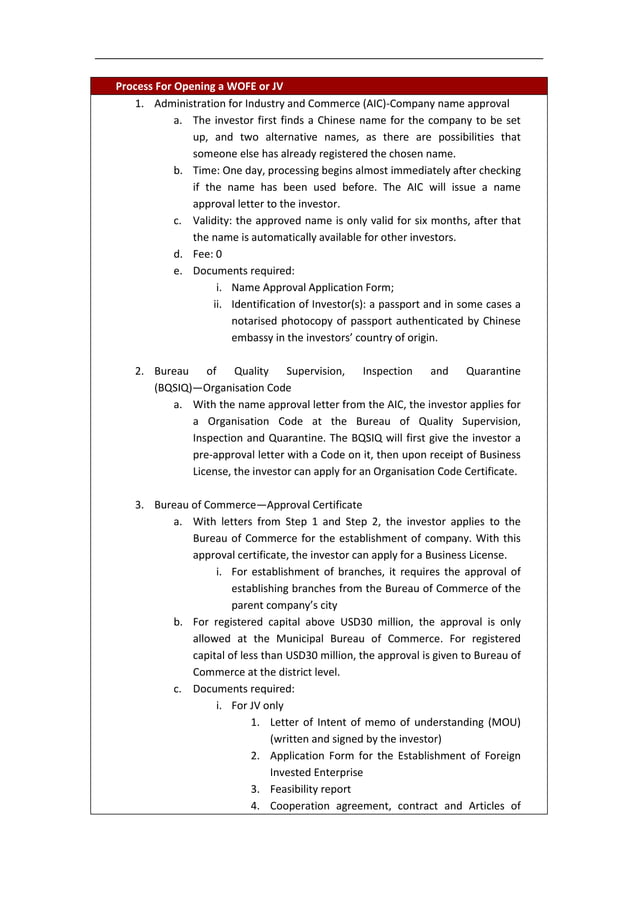 Wholly Owned Foreign Enterprise (WOFE)Establishment | PDF