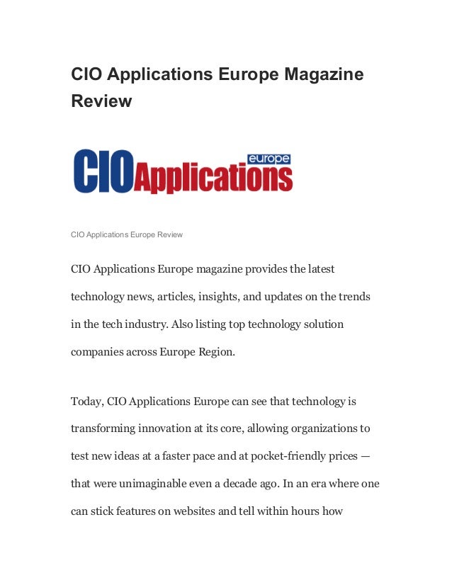 CIO Applications Europe Magazine Review | PDF