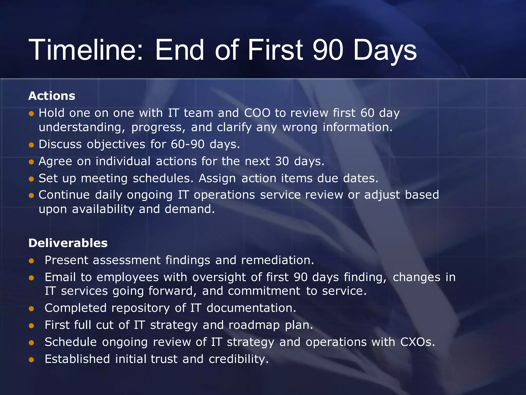 SMB CIO First 90 Days Plan Example | PDF