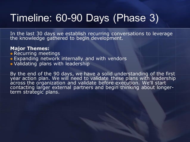 SMB CIO First 90 Days Plan Example | PDF | Human Resources | Business