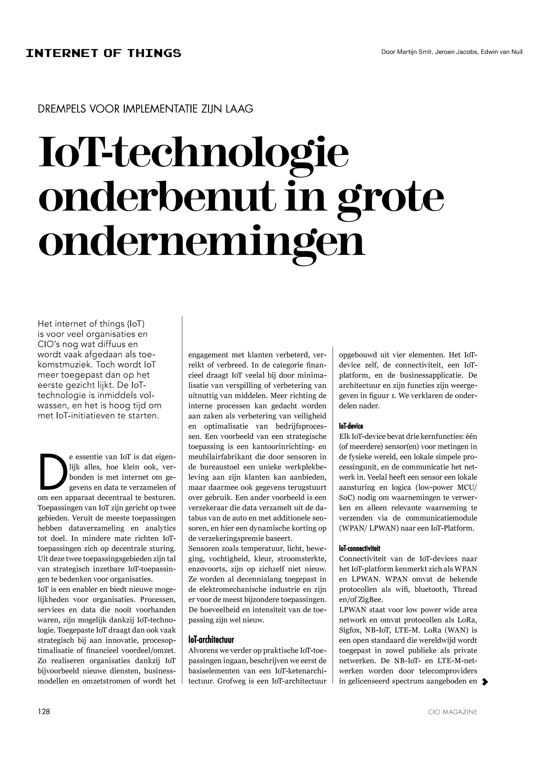 Cio Magazine - IoT Technology onderbenut in grote ondernemingen | PDF