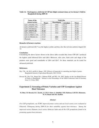 Cip bangladesh research reports on potato-2009-10 | PDF | Agriculture ...