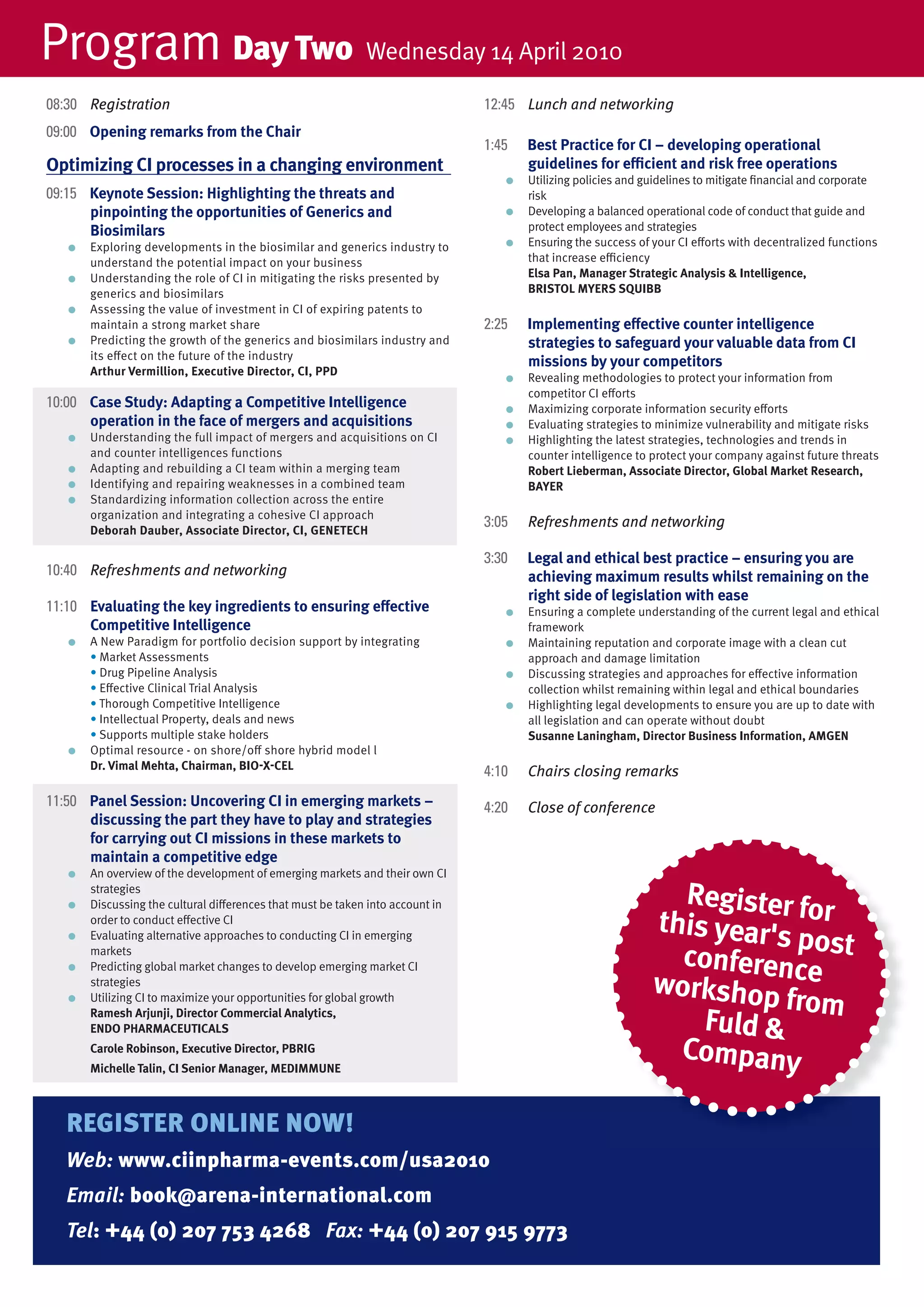 Competitive Intelligence in Pharma USA | April 13-14, 2010 | PDF