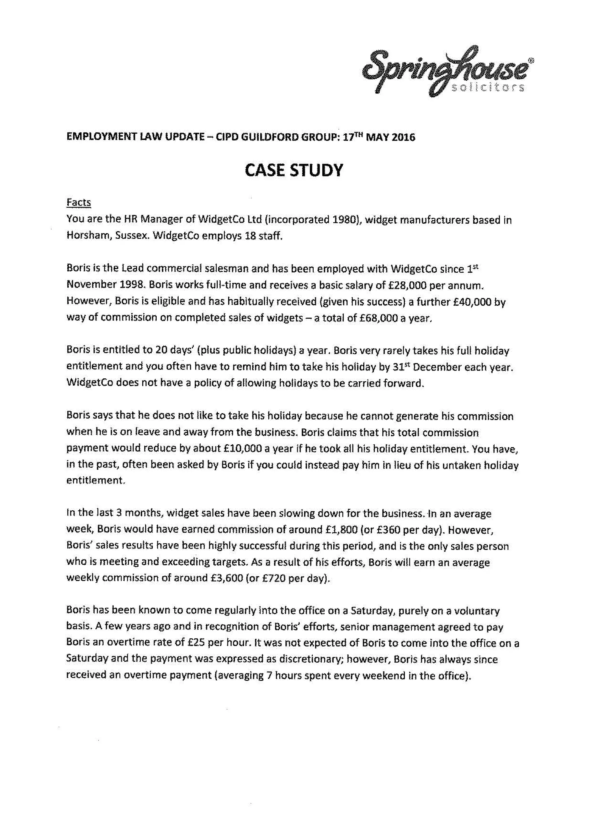CIPD Employment Law Update - Case Study May 16 | PDF