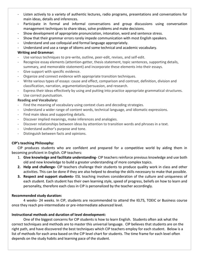 CIP - ESL Course information | PDF | Homework and Study | Education