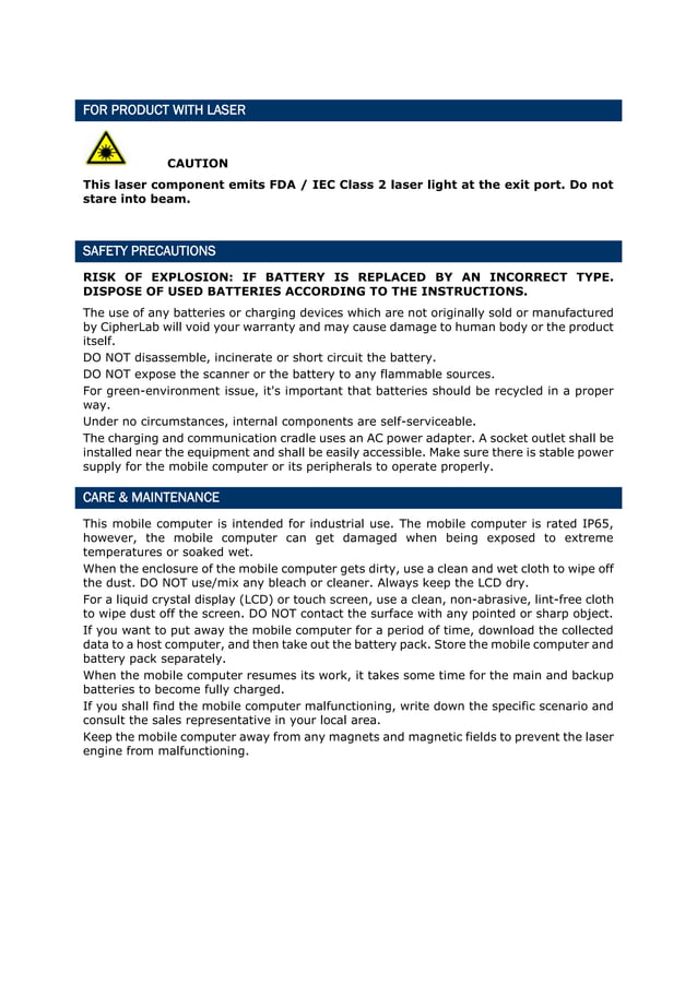 싸이퍼랩PDA CipherLab 9700A 2D 3.5인치 안드로이드PDA 산업용PDA 기업용모바일컴퓨터 바코드PDA 매뉴얼 | PDF