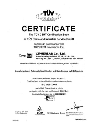Cipherlab Certificate | PDF