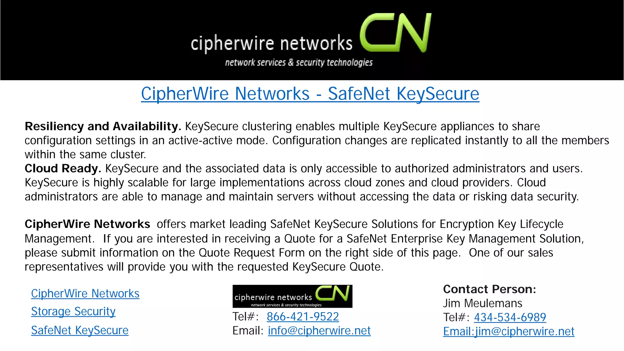 CipherWire Networks - SafeNet KeySecure | PPT