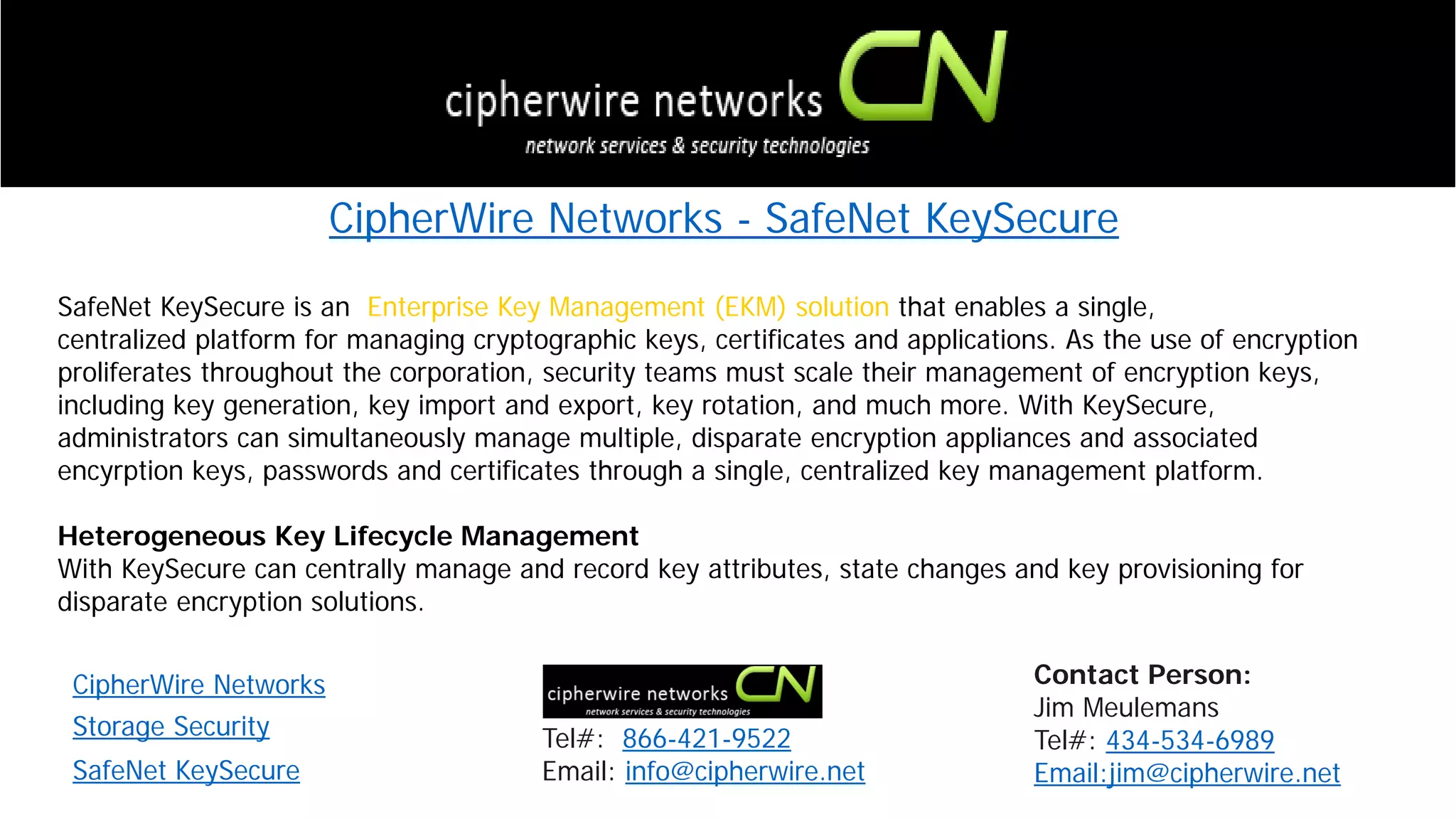 CipherWire Networks - SafeNet KeySecure | PPT