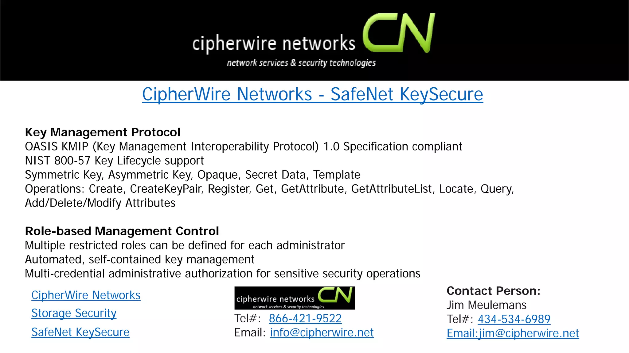 CipherWire Networks - SafeNet KeySecure | PPT