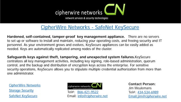 CipherWire Networks - SafeNet KeySecure | PPT