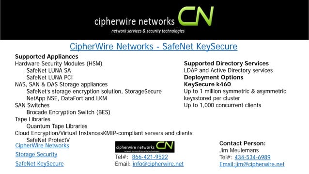CipherWire Networks - SafeNet KeySecure | PPT