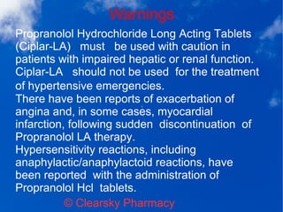 Ciplar-LA (Propranolol Hydrochloride Long Acting Tablets) | ODP