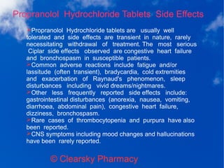 Ciplar (Propranolol Hydrochloride Tablets) | ODP