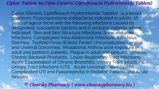 Ciplox Tablets by Cipla (Generic Ciprofloxacin Hydrochloride Tablets) | PPT