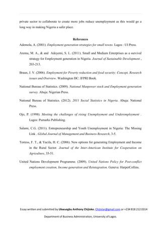 Employment generation and expansion: a panacea for security challenge in Nigeria. | PDF