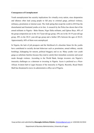 Employment generation and expansion: a panacea for security challenge in Nigeria. | PDF