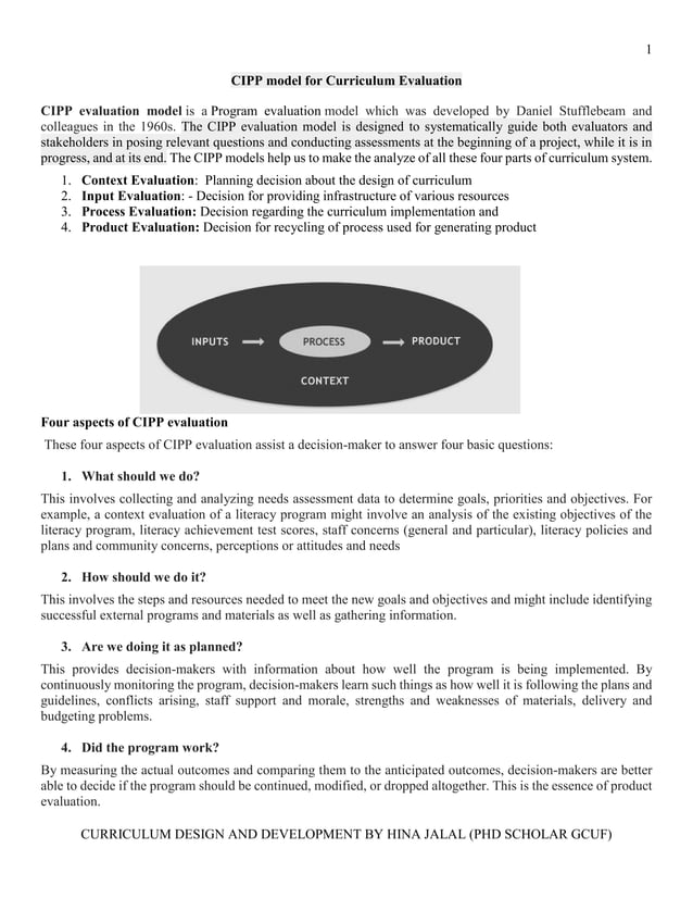 Cipp model for curriculum evaluation | PDF | Educational Assessment ...