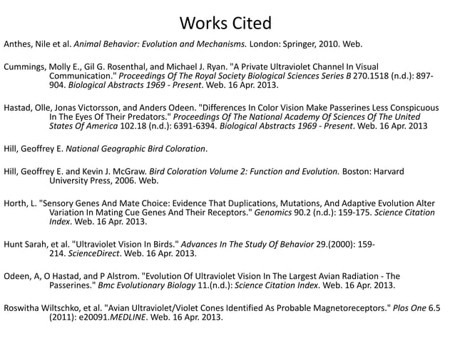 Evolution of Ultraviolet Vision in Birds | PPTX