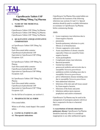 Ciprofloxacin Tablets Taj Pharma SmPC | PDF