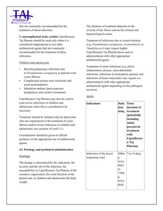 Ciprofloxacin Tablets Taj Pharma SmPC | PDF