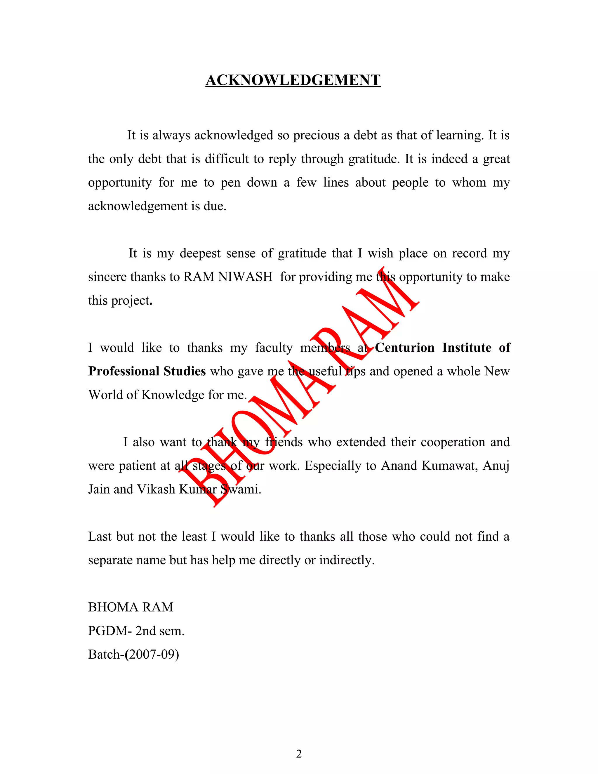 “LEVEL OF CUSTOMER SATISFACTION AT SUBHIKSHA” | DOC