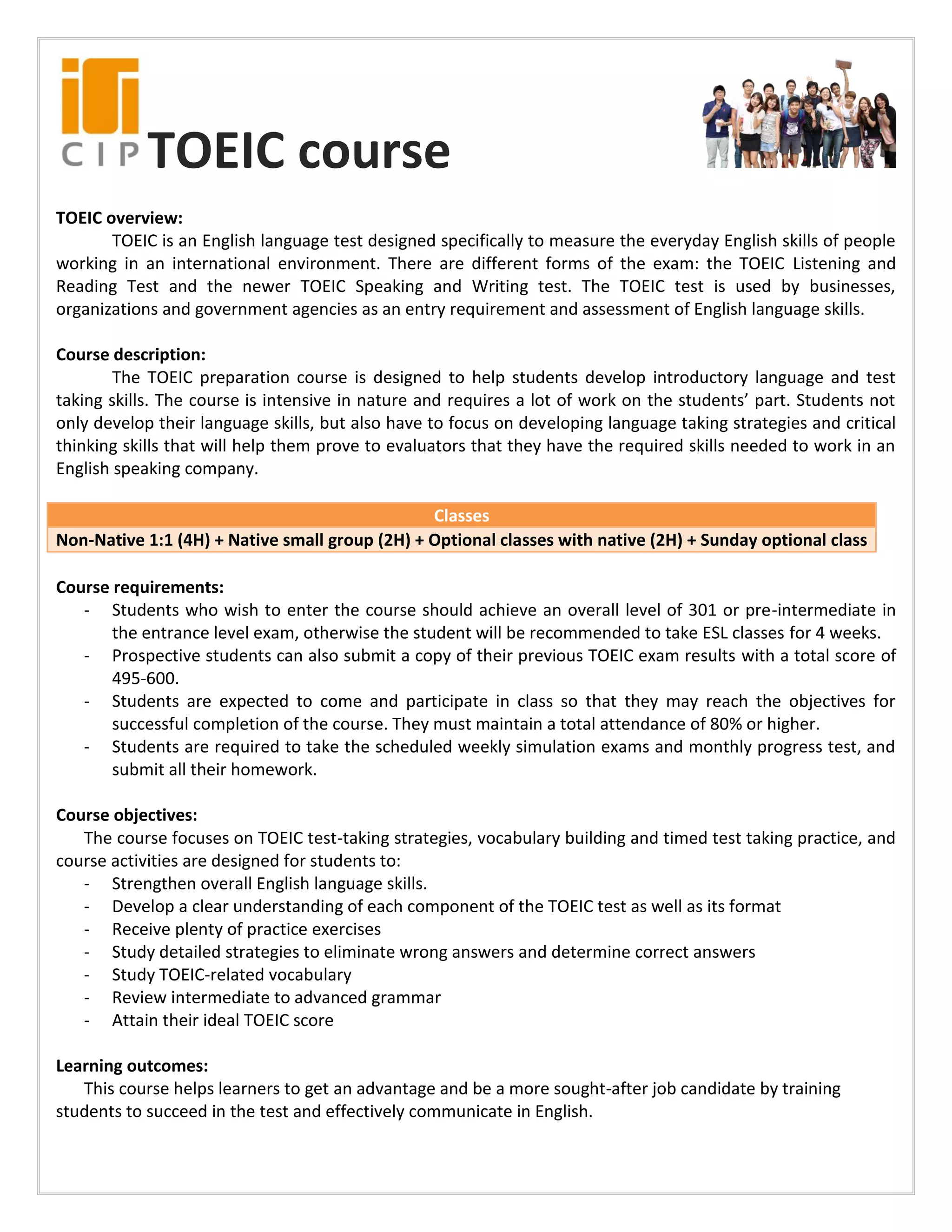 CIP - TOEIC Course information | PDF