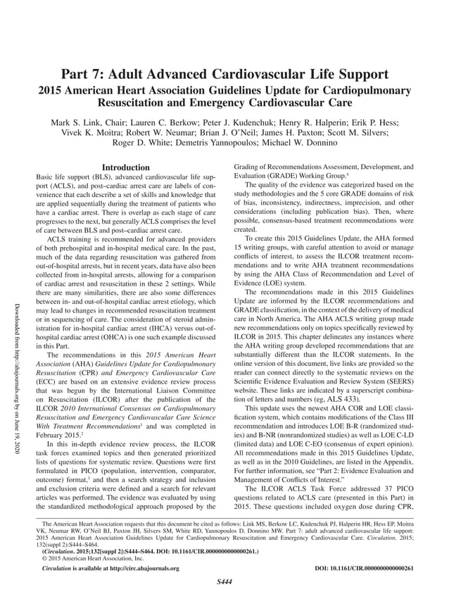 Part 7 Adult Advanced Cardiovascular Life Support 2015 American Heart