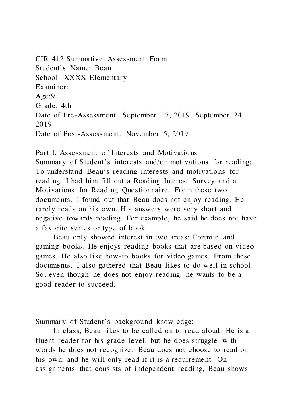 CIR 412 Summative Assessment FormStudent’s Name BeauSchool X | PDF