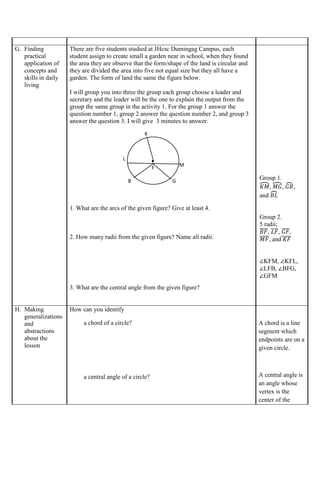 Circle lesson plan, chords, arcs, segments, arcs | DOCX
