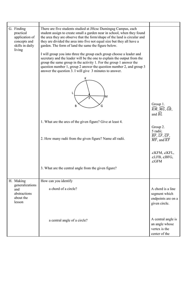 Circle lesson plan, chords, arcs, segments, arcs | PDF