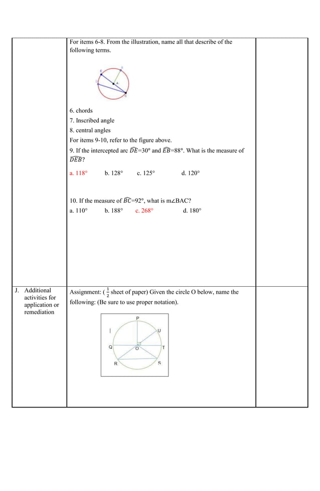 Circle lesson plan, chords, arcs, segments, arcs | PDF