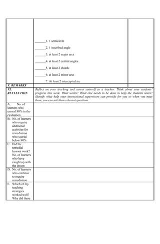 Circle lesson plan, chords, arcs, segments, arcs | DOCX