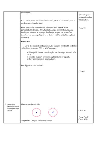 Circle lesson plan, chords, arcs, segments, arcs | DOCX