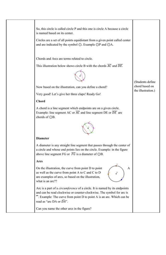 Circle lesson plan, chords, arcs, segments, arcs | PDF